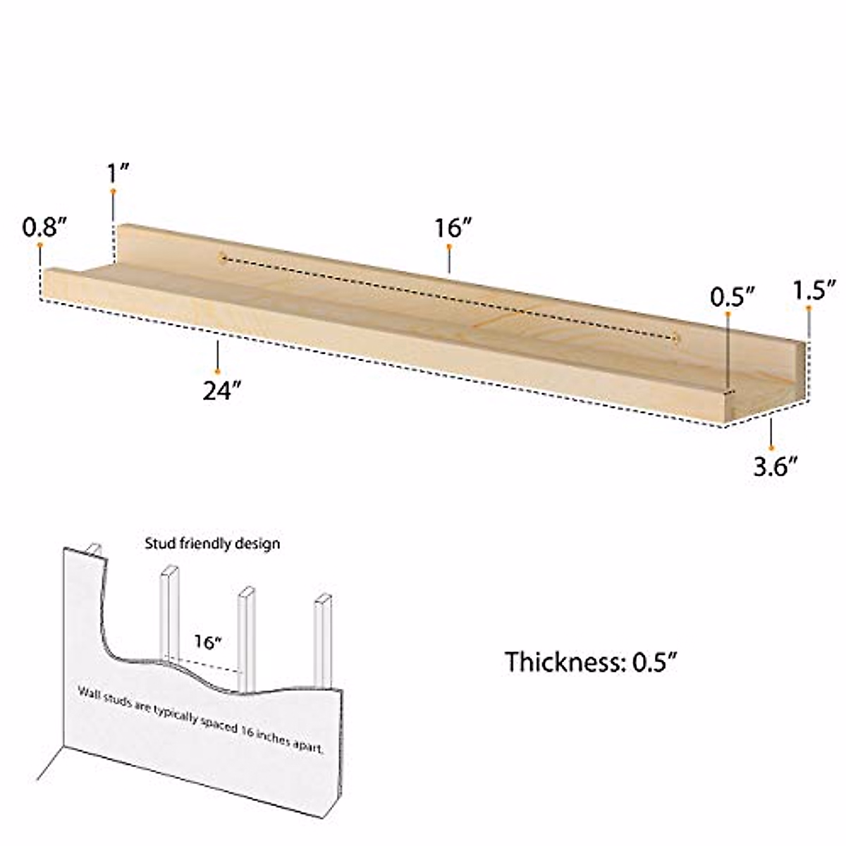 Wallniture Denver 24" Floating Shelves for Kids Room, Wall Bookshelves for Living Room, Wall Mounted Kids Room Shelves, Floating Nursery Shelves, Floating Book Shelves for Kids Room Set of 2