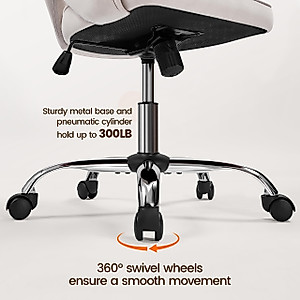 Yaheetech Cute Desk Chair Velvet Chair Vanity Chair with Wheels Home Office Chair Upholstered Modern Swivel Chair with Tufted Barrel Back for Study, Vanity, Bedroom Cream