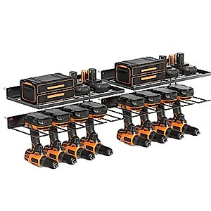 BSSOYAMM Power Tool Organizer for Tool Storage, Wall Mount Cordless Drill Storage, Heavy Duty Metal Drill Holder, Garage Storage Shelves for Organization, Solid Metal Black 4 PCS
