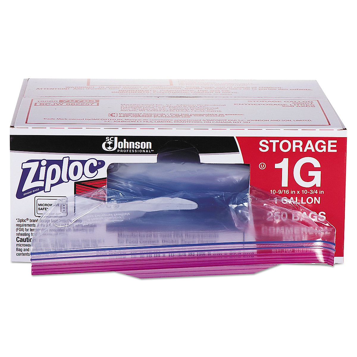 Ziploc 94602 Double Zipper Bags, Plastic, 1gal, 1.75mil, Clear w/Write-On Panel (Box of 250)