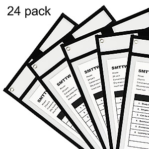 SMTTW Dry Erase Pockets Sleeves Black Reusable Clear Plastic Sleeves 24 Pack Dry Erase Sleeves 10" x 14"Heavy Duty Dry Erase Sleeves Protectors Oversized Board Worksheet Protector
