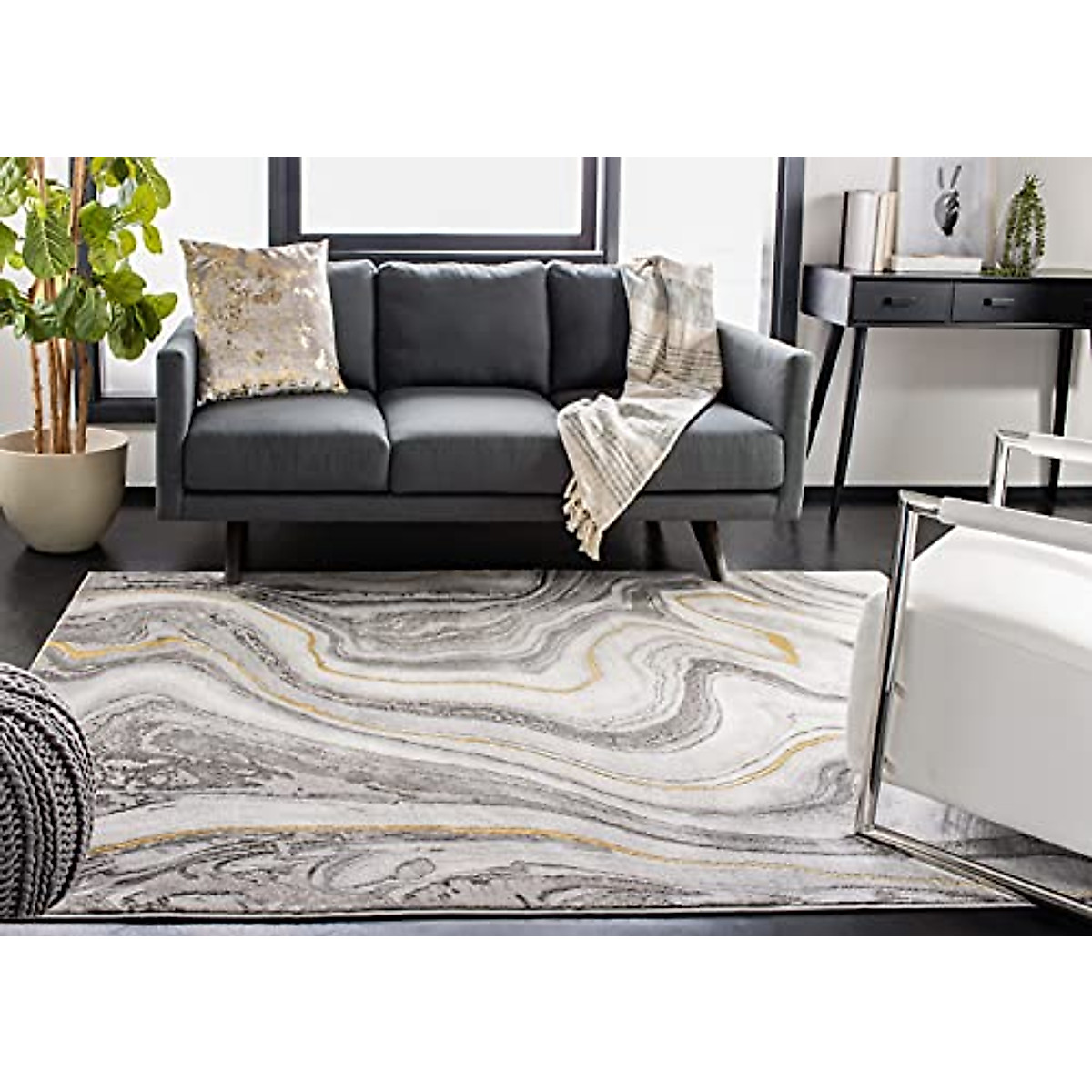 SAFAVIEH Craft Collection 8' x 10' Grey / Gold CFT819F Modern Abstract Non-Shedding Living Room Bedroom Dining Home Office Area Rug
