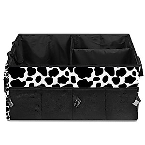 GACTIVITY Black And White Cow Print Car Trunk Organizer,Collapsible Cargo Storage Tote Bag,Non Slip,3 Divider Compartments, Automotive Interior Accessories for Auto SUV Truck Vehicle Picnic Camping
