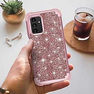 LONTECT for Galaxy A13 5G Case Glitter Sparkly Bling Shockproof Heavy Duty Hybrid Sturdy High Impact Protective Cover Case for Samsung Galaxy A13 5G 2021,Shiny Rose Gold