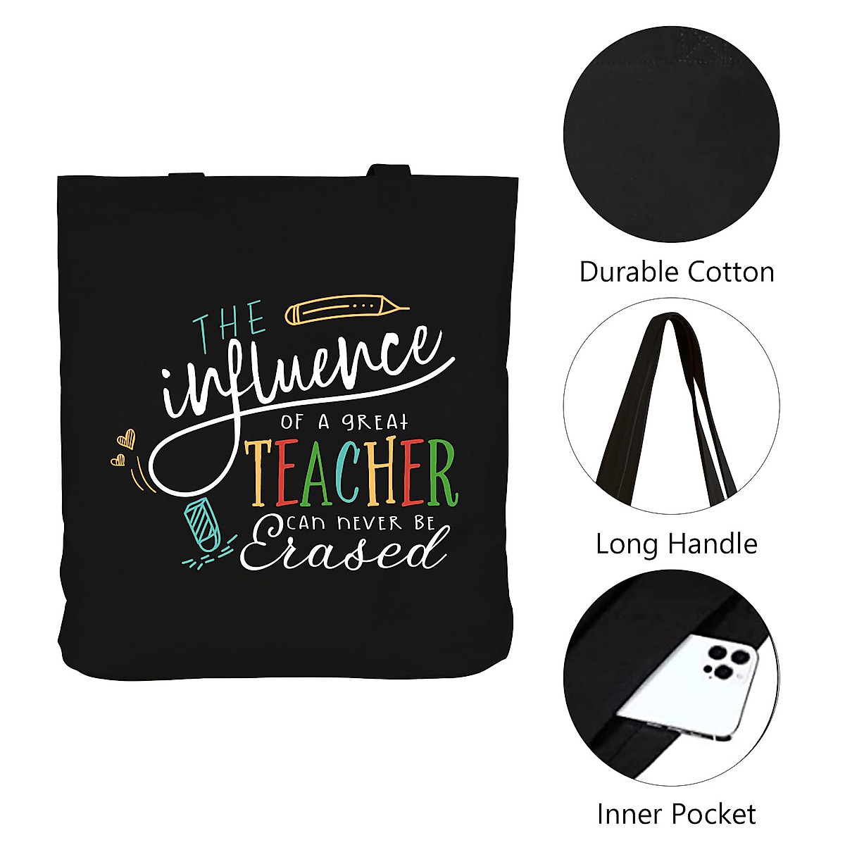 ELEGANTPARK Funny Teacher Gifts for Women Teacher Appreciation Gifts from Students Birthday Graduation Valentines Day Christmas Gifts for Teacher Tote Bag Black Cotton Canvas with Interior Pocket