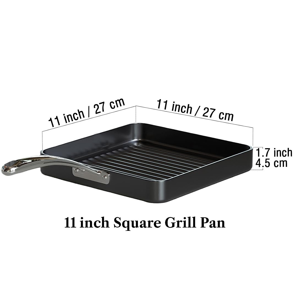 Cooks Standard Nonstick Square Grill Pan 11 x 11-Inch, Hard Anodized Grilling Skillet Pan Cookware for Camping, Home Use