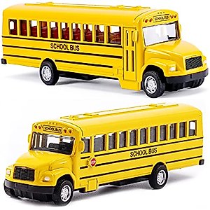 weilaga 2 Pack 5.5" Pull Back Yellow School Bus Toy Playset,Durable Die-cast Metal Toy Vehicles,Party Favors,Best Birthday Gift for Boys Girls Kids Toddlers