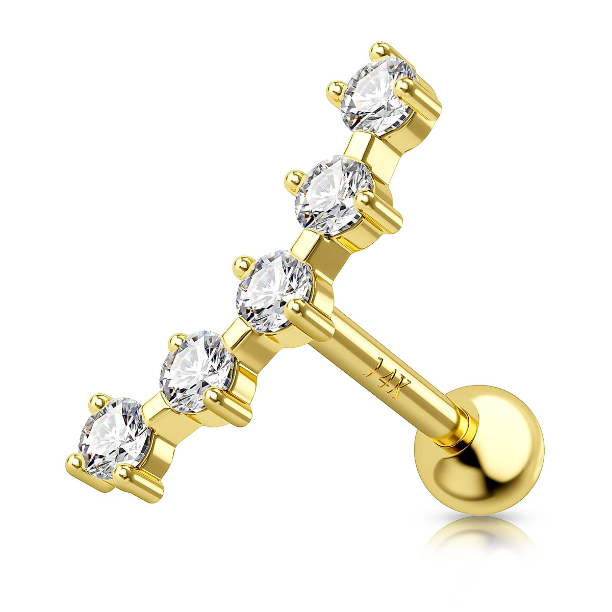 Melighting Gold Helix Earrings 14K Cartilage Earrings 16G Gold Tragus Piercing Jewelry Clear CZ Stud Earring Conch Piercing for Women Men Gift