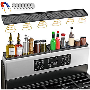 BFONS 30" Magnetic Stove Top Shelf Spice Rack Storage, Silicone Top Heat Material Stove Rack Seasoning Organizer Kitchen Gadgets Kitchen Organization（Grey）