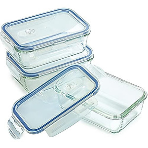 3 Pack Glass Meal Prep Containers for Food Storage and Prep w/Snap Locking Lids Airtight & Leak Proof - Oven, Dishwasher, Microwave, Freezer Safe - Odor and Stain Resistant (6 total pieces)