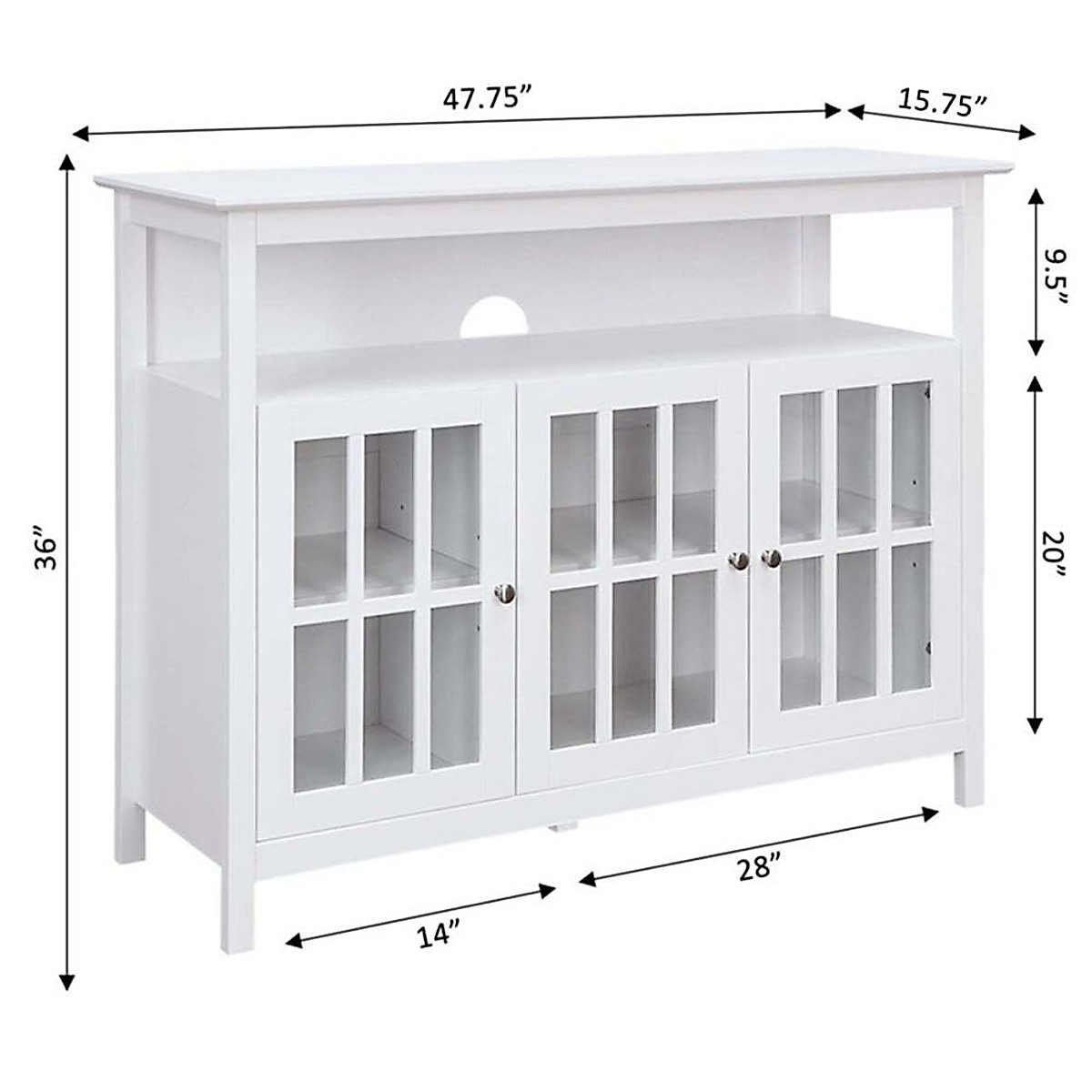 Convenience Concepts Big Sur Deluxe TV Stand with Storage Cabinets and Shelf for TVs up to 55 Inches, White