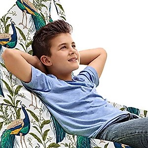 Lunarable Exotic Lounger Chair Bag, Peacocks Flowers and Leaves Vintage Hand Drawn Illustration in Watercolor Style, High Capacity Storage with Handle Container, Lounger Size, Multicolor