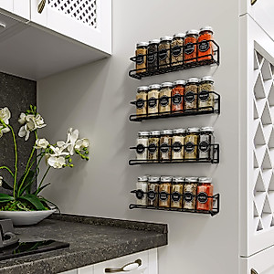 TORZCT 4Pcs Spice Rack Wall Mount Space Upgrade of Bolded Saving Spice Organizer for Spice Jars and Seasonings,Screw or Adhesive Hanging Spice Shelf Rack Organizer for Kitchen Cabinet Pantry Door