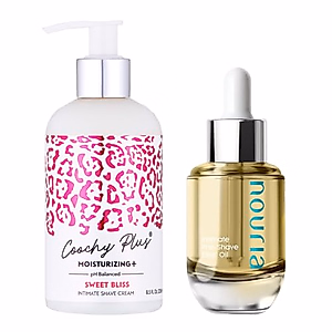 IntiMD Coochy Plus Intimate Shave Cream Sweet Bliss + Pre-Shave Elixir Moisturizer Oil Kit - HydroLock &Moisturizing PLUS Continuous Hydration Reliefs Razor Burn Bump Ingrown Hair