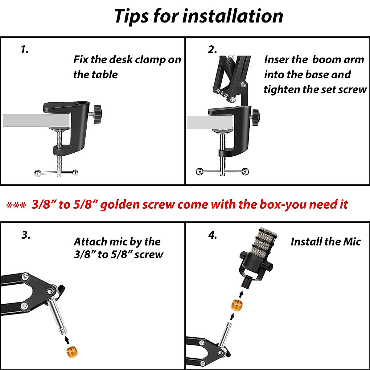 Black Boom Arm for Rode mic Microphone, Black Desk Arm Stand Compatible with Rode Pod Mic