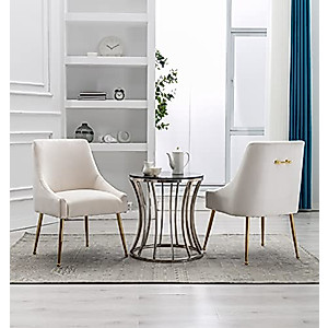 Restworld Velvet Dining Chairs, Furniture Collection Modern Contemporary Upholstered with Polished Gold Metal Legs, Set of 4(Beige)