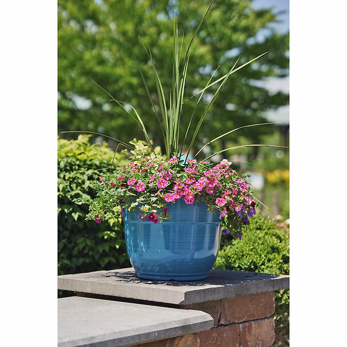Garden Elements Indoor/Outdoor Glazed Brushed Happy Plastic Planter, Large, Dark Blue, 15"