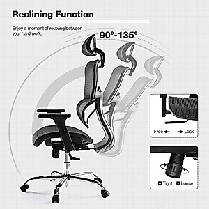 Ergonomic High Back Office Chair - High Office Chair with Headrest, Lumbar Support, Movable Armrests, Swivel Mesh Office Chair with 300 lbs Weight Capacity Adjustable Height for Home Office, Executive