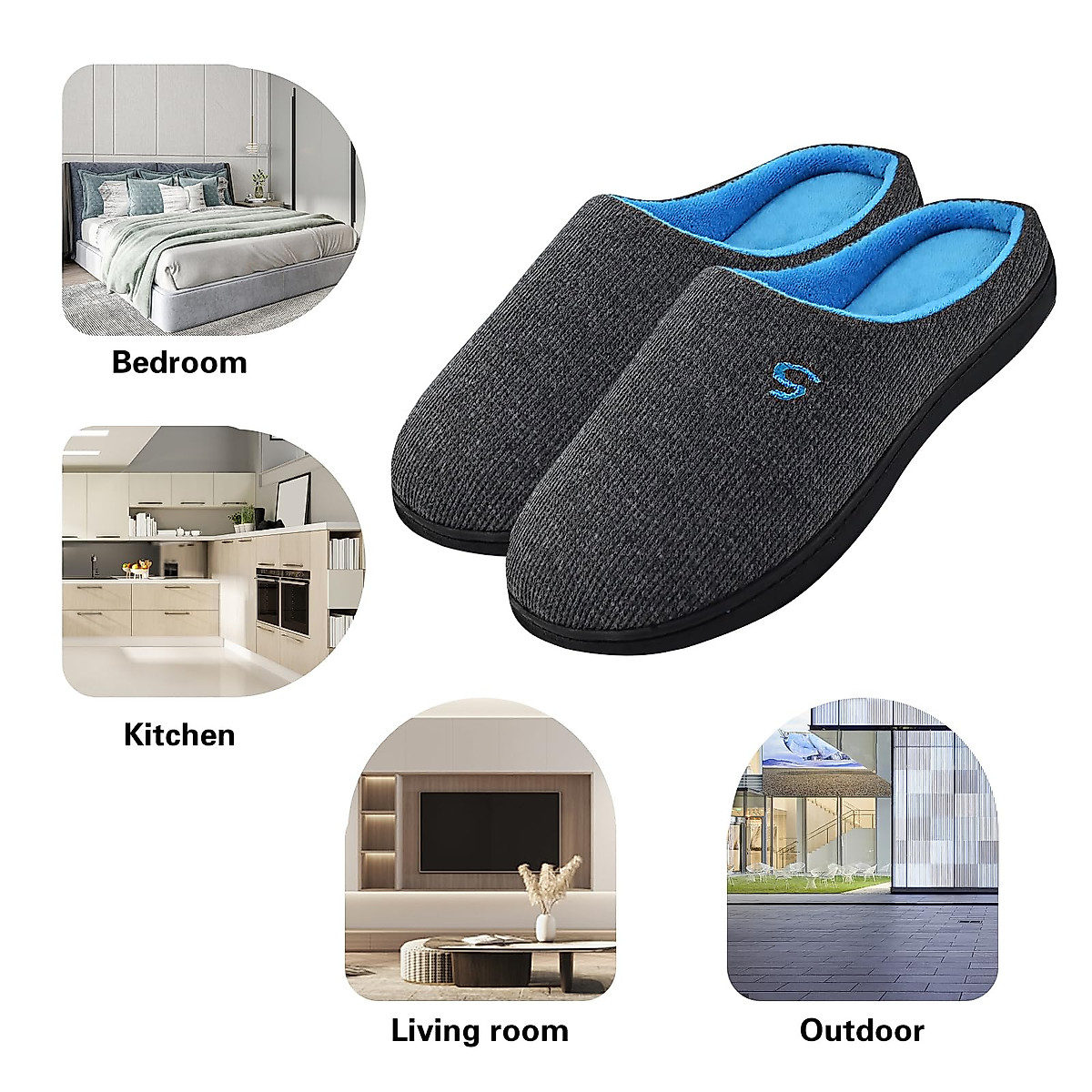 Mens Memory Foam Slippers, House Slippers for Men, Comfort House Shoes, Breathable Cotton-blend Texture Warm Soft Coral Fleece Lining Men's Slippers Indoor Outdoor