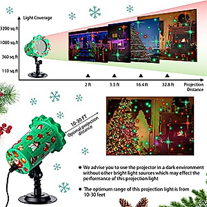 Christmas Projector Lights Outdoor Red and Green Starry Projection Light with Remote Control LED Outdoor Light Projector Waterproof Landscape Spotlights for Xmas Holiday Halloween Yard Patio Garden