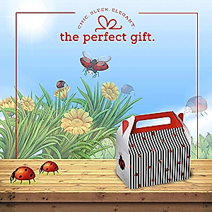Hammont Paper Treat Boxes - (10 Pack) - Party Favors Treat Container Cookie Boxes Cute Designs Perfect for Parties and Celebrations 6.25" x 3.75" x 3.5" (Ladybug)