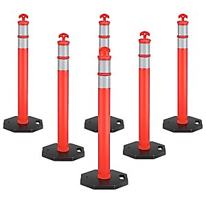 Goplus 45" Delineator Post Cone, 6 Pack Traffic Cone Safety Barrier with 4" Reflective Collars, 10lbs Octagonal Rubber Base, Perfect as Parking Posts, Construction Cones, Street Stanchions