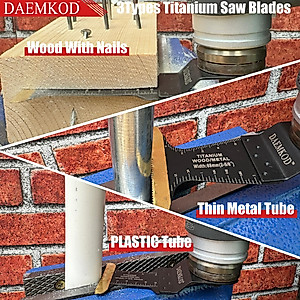 DAEMKOD 16 Pack Titanium Oscillating Saw Blades Metal Cutting, Professional Multitool Blades for Soft Metal Nails Hard Material and Wood Plastic, Multi Tool Blades Kit for Oscillating Tool Accessories