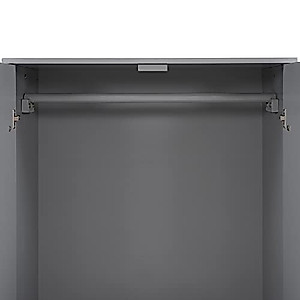 SOFTSEA Kids Wardrobe with Hanging Rod, Wooden Wardrobe Closet with 2 Doors, Freestanding Wardrobe Cabinet, Clothes Hanging Storage Rack for Boys Girls (Gray)