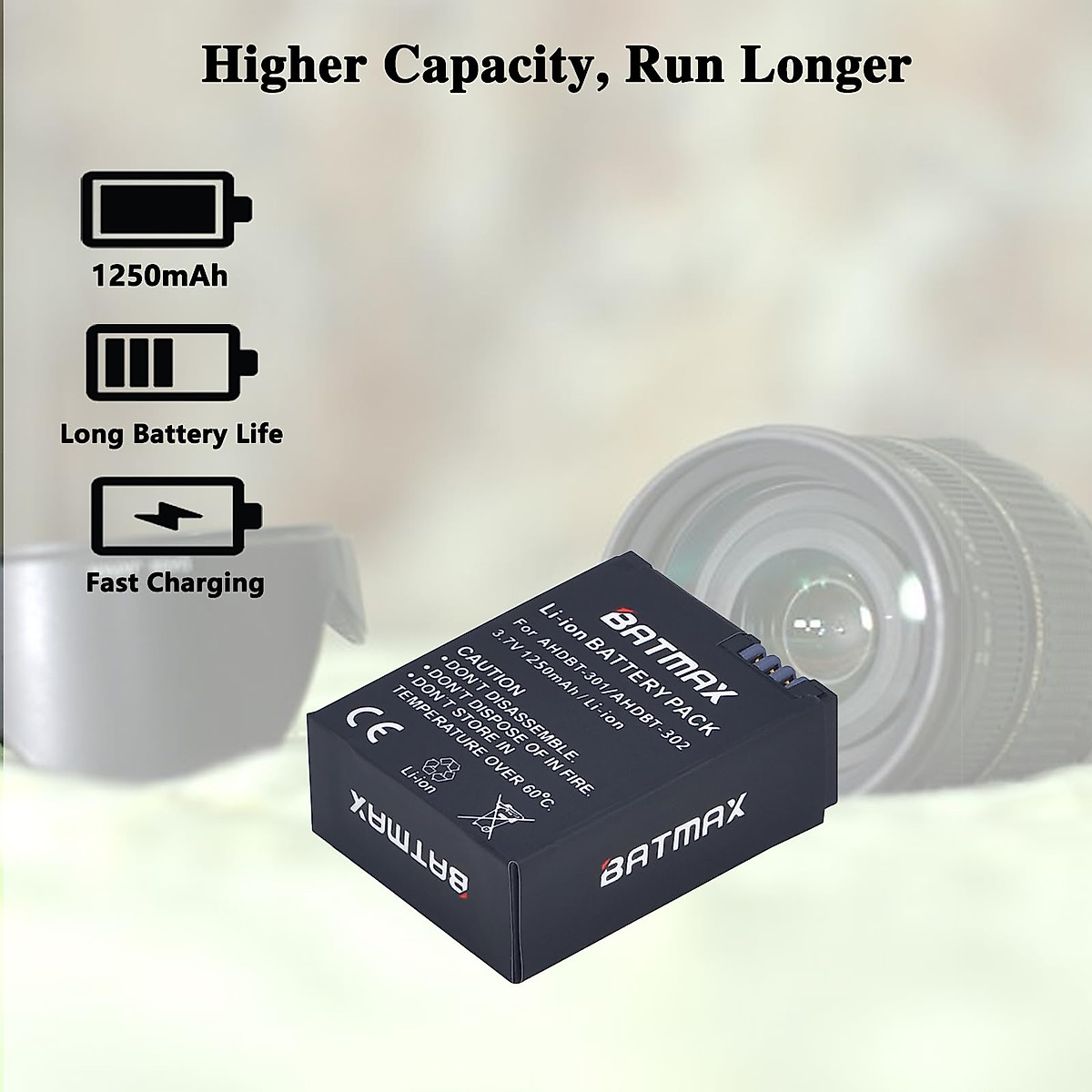 Batmax Battery (4-Pack) and LCD Dual USB Charger for Gopro 3 GoPro HERO3+, HERO3 and GoPro AHDBT-201, AHDBT-301, AHDBT-302 Action Cameras