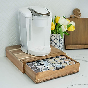 Select Essentials Coffee Pod Drawer - Acacia Wood Coffee Storage Drawer, Espresso Pods Holder, Rustic Coffee Pod Holder for Kitchen, Wooden Coffee Pod Organizer compatible with K Cups/OringinalLine