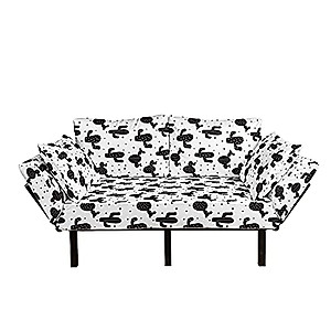 Ambesonne Cactus Futon Couch, Monochrome Saguaro Succulent Botanical Continuous Pattern Plain Background, Daybed with Metal Frame Upholstered Sofa for Living Dorm, Loveseat, Charcoal Grey White