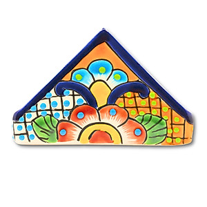 Ceramic Cocktail Napkin Holder - Authentic Mexican Pottery - for Kitchen Countertop | Dinner Table | Indoor & Outdoor Use Tissue and Letter Holder - Mexican Style Talavera Servilletero (Multicolor)