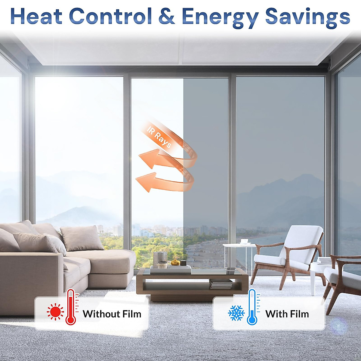 rabbitgoo One Way Window Film Daytime Privacy Mirror Window Tint for Home Office, Heat Control Sun Blocking Anti UV Reflective Tinting Film Glass Window Door Covering,17.5 in X 6.5 Feet, Silver