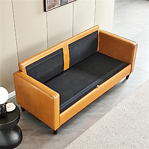 ADUH Vegan Leather Sofa with Wooden Legs and Storage Space, Suitable for Living Rooms and Apartments
