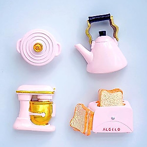 4pcs Pink Decorative Refrigerator Magnet for Home Kitchen Office Whiteboard Locker Decoration - Fake Houseware Fridge Magnet with Simulation Toaster Kettle Pot Fridget, Pink Aesthetics Home Decor