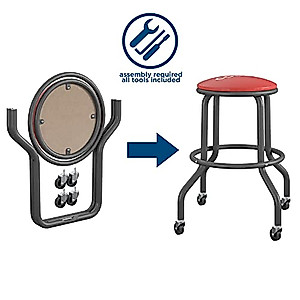 CoscoProducts COSCO All Steel, Vinyl Work Seat with Rolling Casters, 300lb Weight Capacity