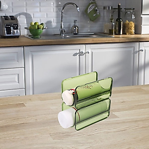 Beavorty Water Bottle Organizer 2pcs Refrigerator Wine Rack Stackable Champagne Dispenser Tray Holder for Fridge Cabinet Pantry Kitchen Countertops Green