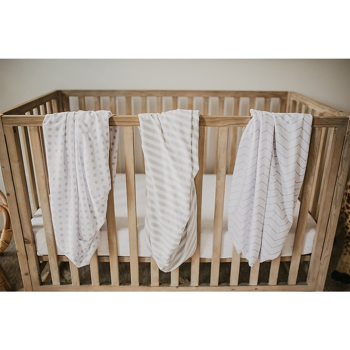 NODNAL CO. 3 Fitted Crib Sheets Gray Set - 100% OEKO-TEX Cotton for Baby Girl/Boy Nursery Bedding - Gender Neutral Chevron, Polka Dot & Stripe - Standard Baby or Toddler Crib Mattress 28”x52”x9” Sheet