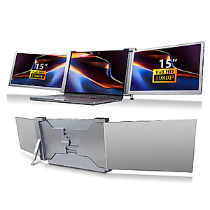 BUZHI 15 inch Portable Triple-Screen Monitor Laptop Expansion Screen 1920 * 1080 Resolution Easy Installation for 15-17 inch Laptop,Monitor