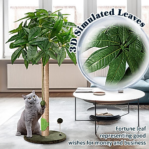 Cat Scratching Post 33" Scratching Posts for Indoor Cats Adults and Kitten, Cat Scratching Post Tall with Sisal Rope, Cute Cat Tree Scratching Post with Hanging Ball