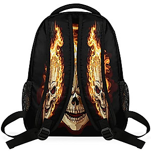 Funny Fire Gothic Skull Backpack for Girls Boys Kids 16inch Laptop Backpacks Lightweight Waterproof School Bookbag Travel Daypack Computer College Bag Gym Rucksack for Work School Women Men