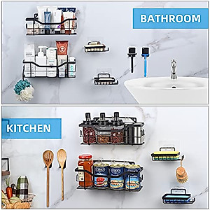 Joytey Shower Caddy, Shower Shelves Adhesive Shower Organizer with 2 Soap Dishes and 2 Shaver hook, No Drilling Rustproof Stainless Steel Shower Shelf for Bedroom, Bathroom, Kitchen, 4 Pack, Black