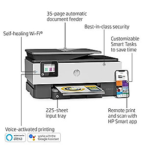 HP OfficeJet Pro 8025 All-in-One Wireless Color Printer, Smart Home Office Productivity, HP Instant Ink, Works with Alexa (1KR57A)