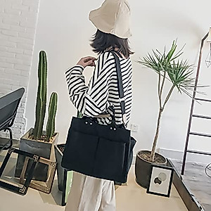 GK-O Women Canvas Handbag Shoulder Bags Simple Multi Pocket Messenger Bag Large Capacity Shoulder Bag Hobo Bag (Black)