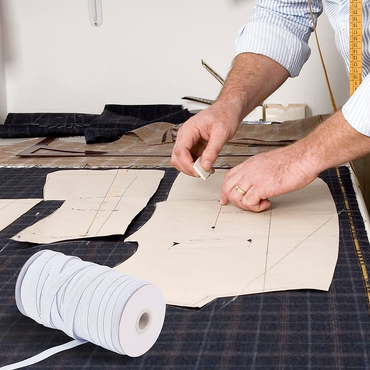 Flat Elastic Band for Sewing, 1/2 inch 50 Yards High Elasticity White Elastic Cord Elastic Rope Knit Elastic Spool for Sewing DIY Crafts(White,1/2 Inch * 50 Yard)