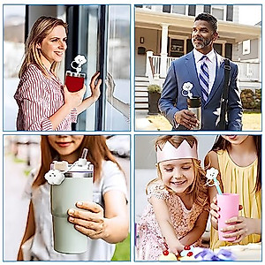 4Pcs Straw Cover Cap for Stanley Cup, Cute Silicone Straw Topper Compatible with Stanley 30&40 Oz Tumbler, Anti-dust Straw Cover, Reusable Straw Cover Cap for 10mm Stanley Cup Straws Accessories