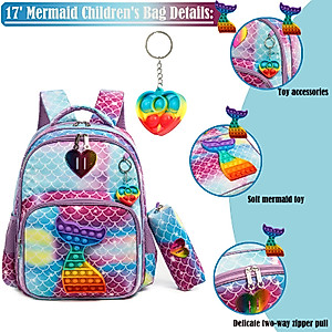 Egchescebo Girls Mermaid Toy backpack School Bookbag for Girls Kids Bling Elementary Backpacks 17" 3PCS Toddler with Lunch Box Girls Bookbag Unicorn Bags Blue