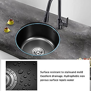 Stainless Steel Single Bowl Mini Round Kitchen Sink with Drain Accessories for Home Bar - Compact and Durable(black)