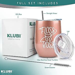 KLUBI Dental Assistant Gifts- Floss Boss 12oz Wine Tumbler or Coffee Mug - Funny Idea for Dentists, Women, Dental Hygiene, Glass, Men, Hygienist