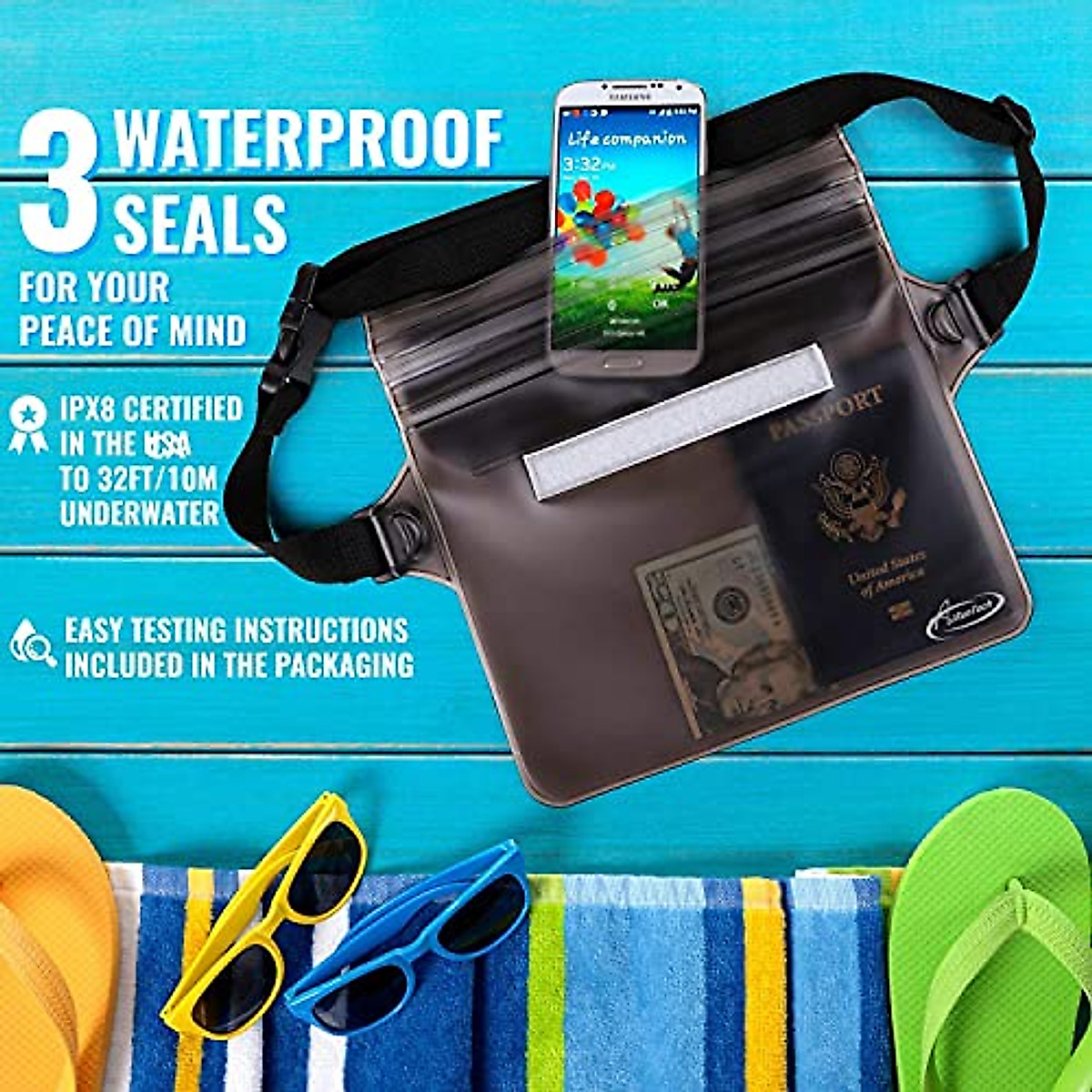 AiRunTech Waterproof Pouch | Way to Keep Your Phone and Valuables Safe and Dry | for Boating Swimming Snorkeling Kayaking Beach Pool Water Parks (2 Phone Cases(Clear) + 2 Fanny Packs(Black+Gray))